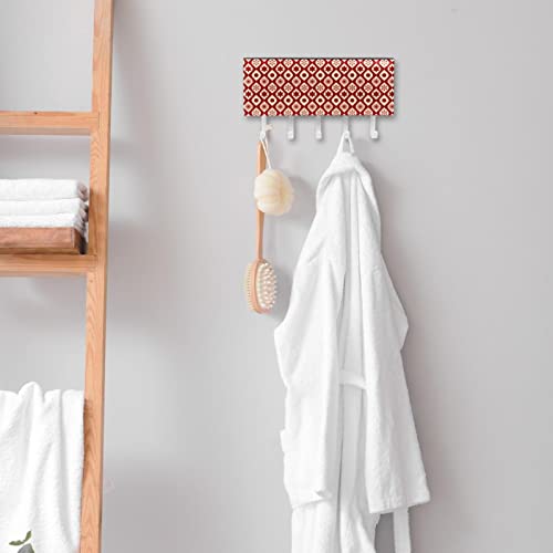 Red Christmas Mail Holder Organizer and Key Hooks PU Front, Self Adhesive Key Rack with 5 Hooks Perfect for Entryway, Hallway,Bathroom ,Kitchen