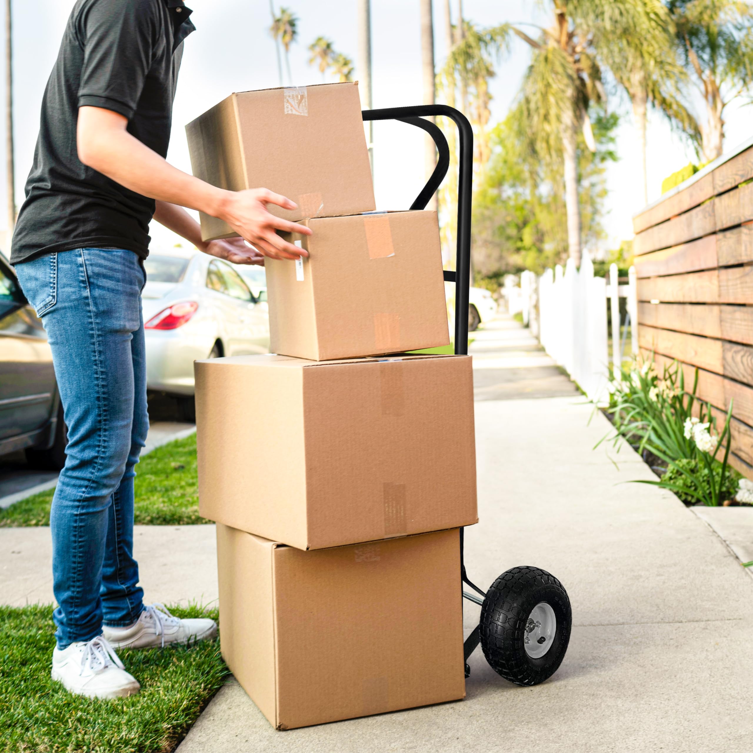 Olympia Tools 600 Lb Steel Hand Truck with P Handle and 10" Pneumatic Wheels for Home and Office Use