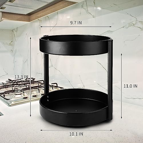 Lazy Susans Organizer 2 Tier Carbon Steel Revolving Spice Rack Kitchen Organizers and Storage Countertop 10 Inch Black Spice Rack Care for Cabinet Organizer and Bathroom Organizer Countertop