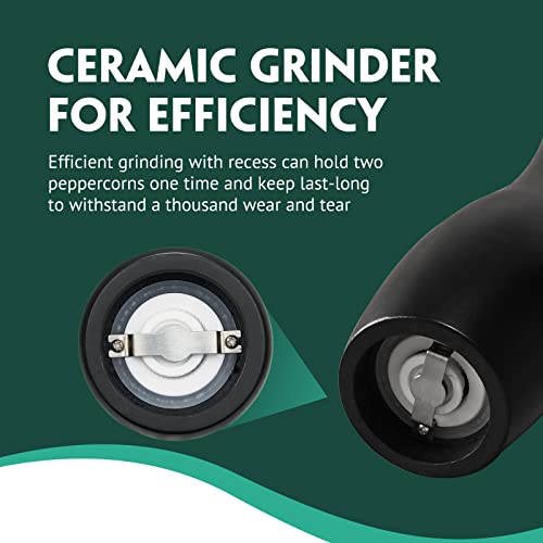 KucheCraft Wooden Pepper Grinder Refillable - Premium Beech Wood Pepper Mill Grinder with Adjustable Ceramic Grinder - 8 In Manual Matte Black Peppermill