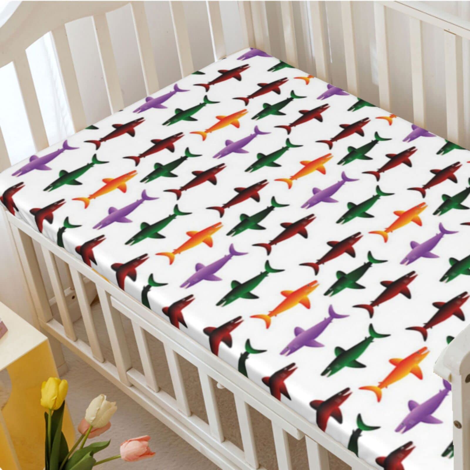 Shark Party Themed Fitted Crib Sheet,Standard Crib Mattress Fitted Sheet Toddler Bed Mattress Sheets-Baby Crib Sheets for Girl or Boy,28β x52β,Multicolor