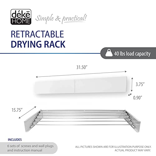 Wall mounted retractable clothing drying rack. Foldaway clothes rack. Collapsible folding hung indoor & outdoor. Space saver compact wall mount design. Foldable Hanging Racks for Laundry room (white)