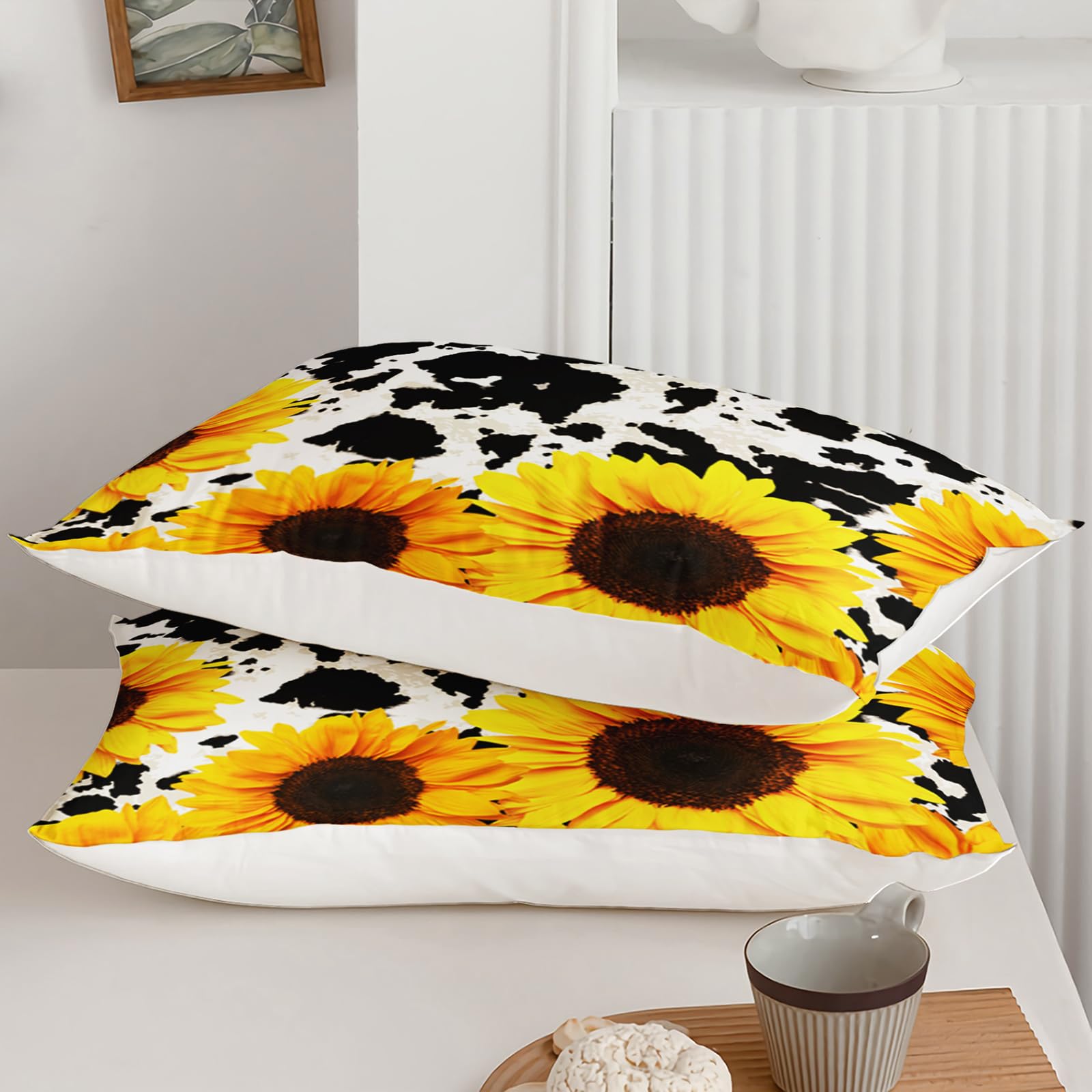 QOOMO Sunflower Comforter Set,Animal Print for Boys Girls Kids Teen Room Decor,Cow Print Bedding Sets, Wildlife 3Pcs Kids Bedding Set Full Size 1 Comforter & 2 Pillowcases