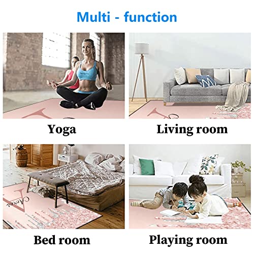 Personalized Pink Grey Drip 4'x5.2' Non-Slip Area Rug with Name Text Custom Carpet Floor Mat for Bedroom Living Room Home Decoration