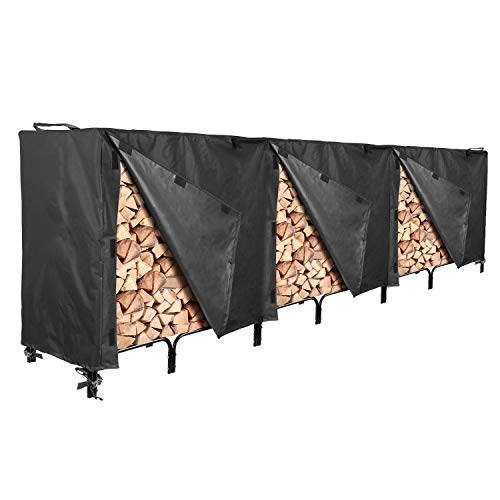 North East Harbor NEH Outdoor Firewood Log Rack Cover - 144" L x 24" W x 42" H - Sunray Protected, and Weather Resistant Storage Cover - Black
