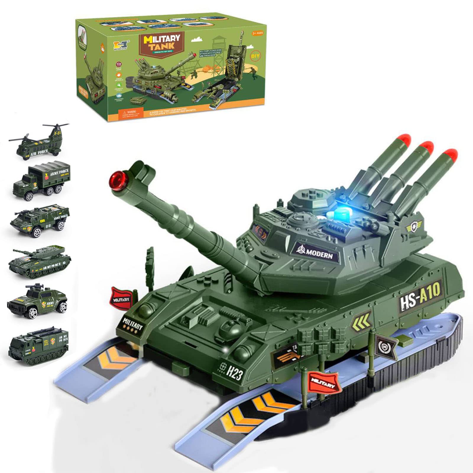 Military Toy Tank Set for Kids, Military Transport Tank and 6PCS Army Vehicles
