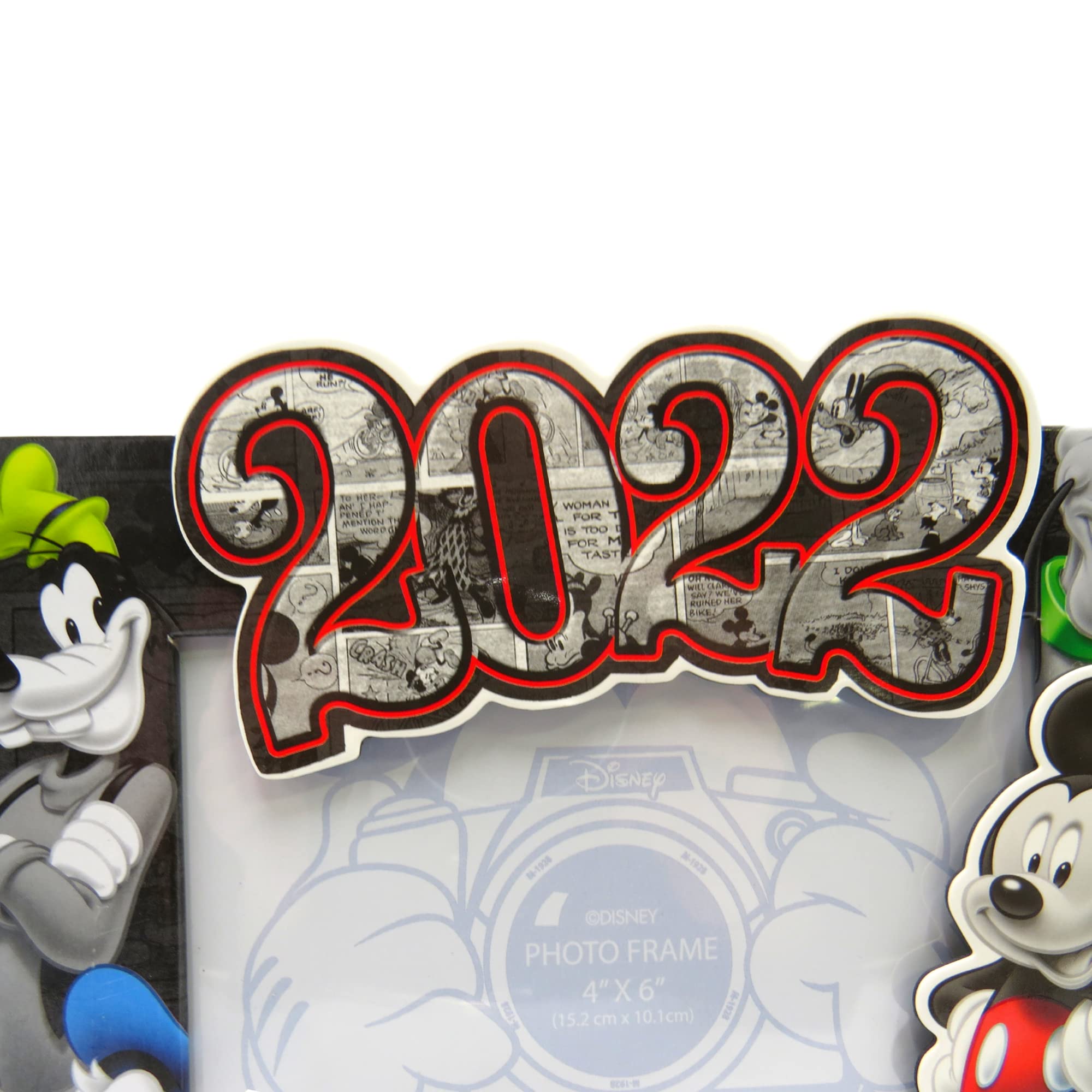 Jerry Leigh 2022 Disney Black and White Souvenir Picture Frame, Paper Dated Frames with Mickey Mouse, Donald Duck, Goofy, and Pluto, First Family Trip Keepsake