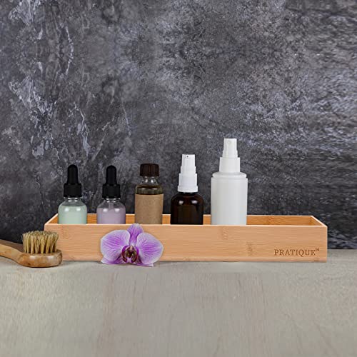 PRATIQUE Bamboo Drawer Organizer,Kitchen Utensil Organizer Silverware Tray,Cutlery Holder, Wood Storage Box for Flatware, Makeup, Bathroom, Office Desk,15 * 3 * 2,Bamboo