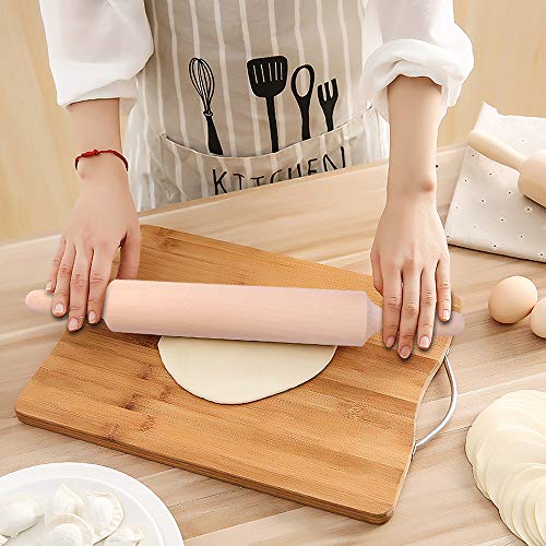 Meilexing Rolling Pin Beech Wood Wax Free, Professional Dough Roller for Baking Pasta Pizza Fondant Cookie Noodles Bread, 15x1.5 inch(With handle),the roller is 9 inch