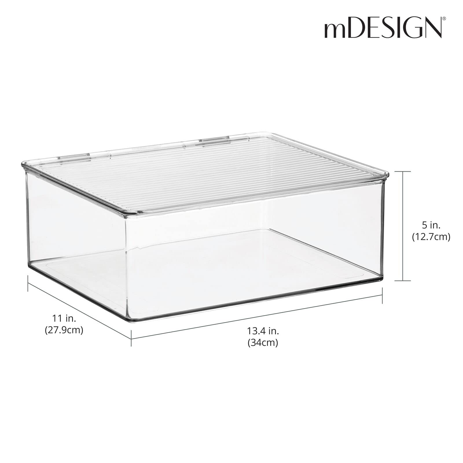 mDesign Plastic Kitchen Pantry and Fridge Storage Organizer Box Containers with Hinged Lid for Shelves or Cabinets, Holds Food, Snacks, Seasoning, Condiments, Utensils, Ligne Collection, 6 Pack, Clear
