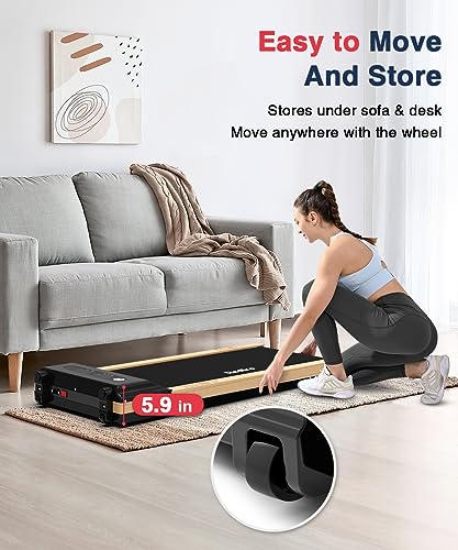 Redliro Walking Pad Treadmill Under Desk, Wood 300 lb Capacity Sports Equipment with Remote Control LED Display, Compact Portable Walking Machine for Office & Home Use (Natural Wood)