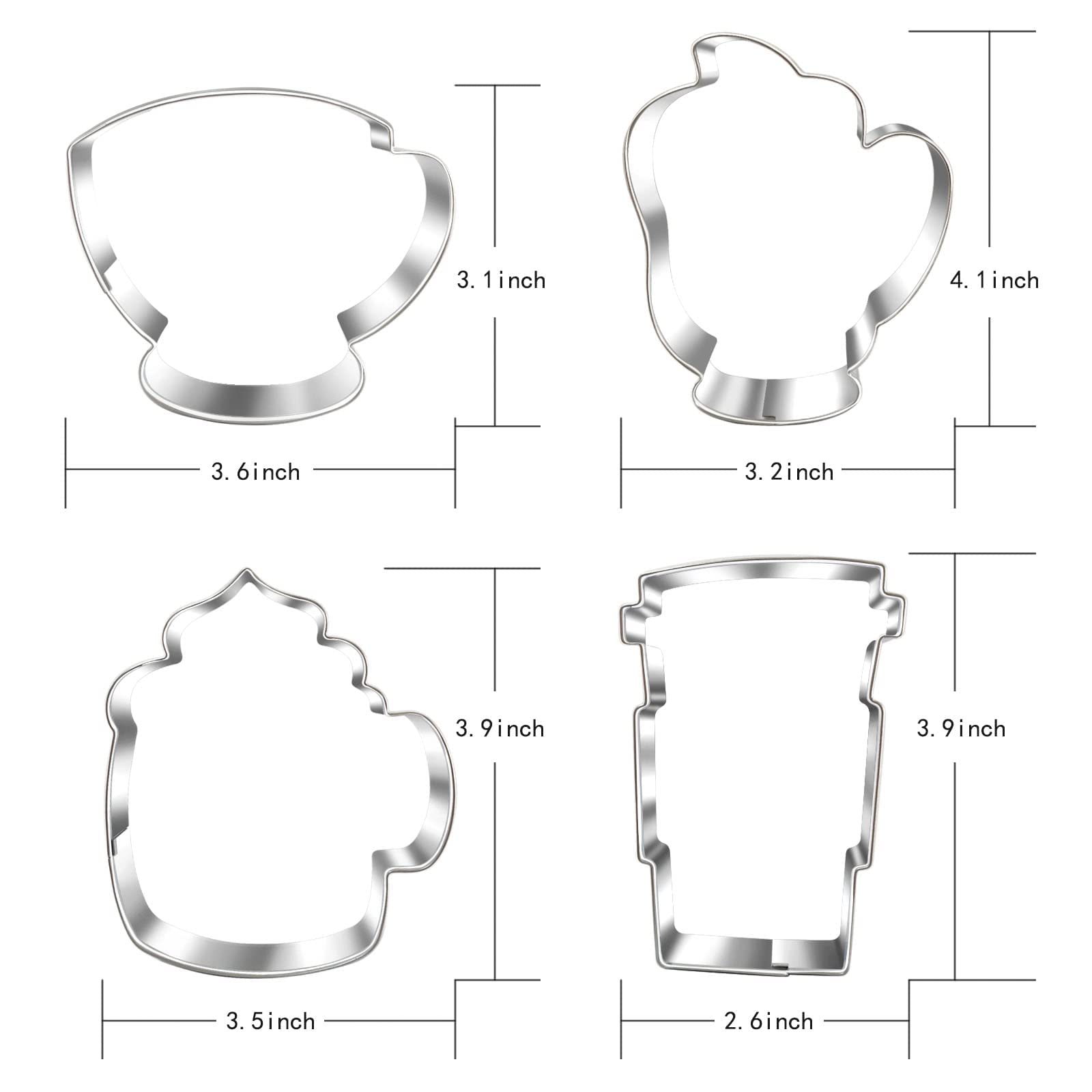 LUBTOSMN Large Coffee Cup Cookie Cutter Set-4 Piece-Coffee Mug, Hot Cocoa Mug, Lette, Teacup Cookie Fondant Biscui Cutters