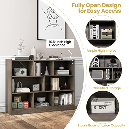 STAKOL 8 Cubes Bookcase, Open Display Cabinet Shelf, 3-Tier Bookshelves Storage Organizer, Wooden Corner Bookshelf for Living Room, Playroom, Bedroom (Oak Grey)