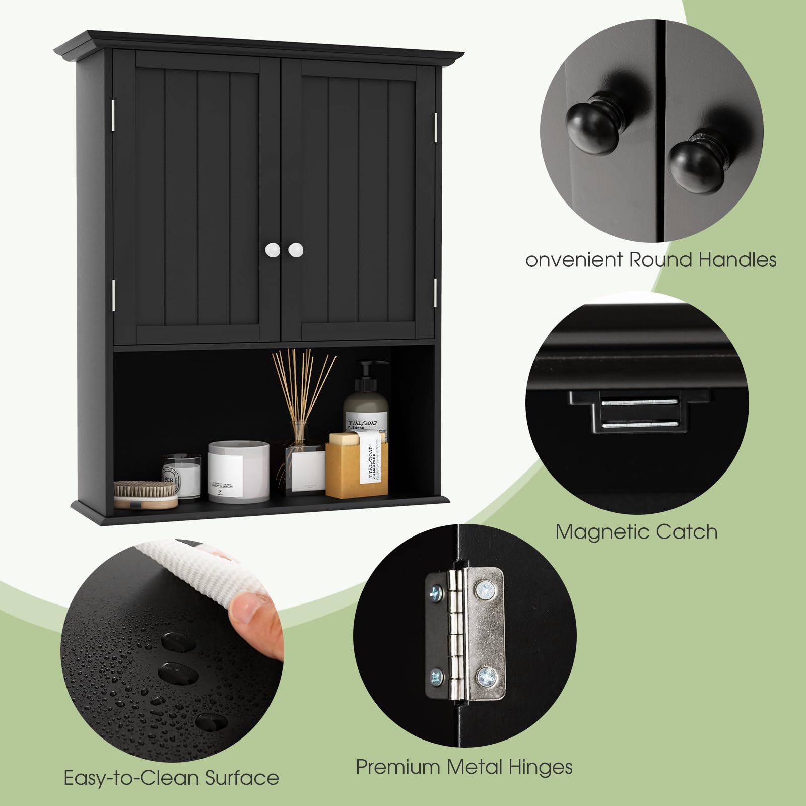 WATERJOY Medicine Cabinet with 2 Doors and an Adjustable Shelf for Living Room
