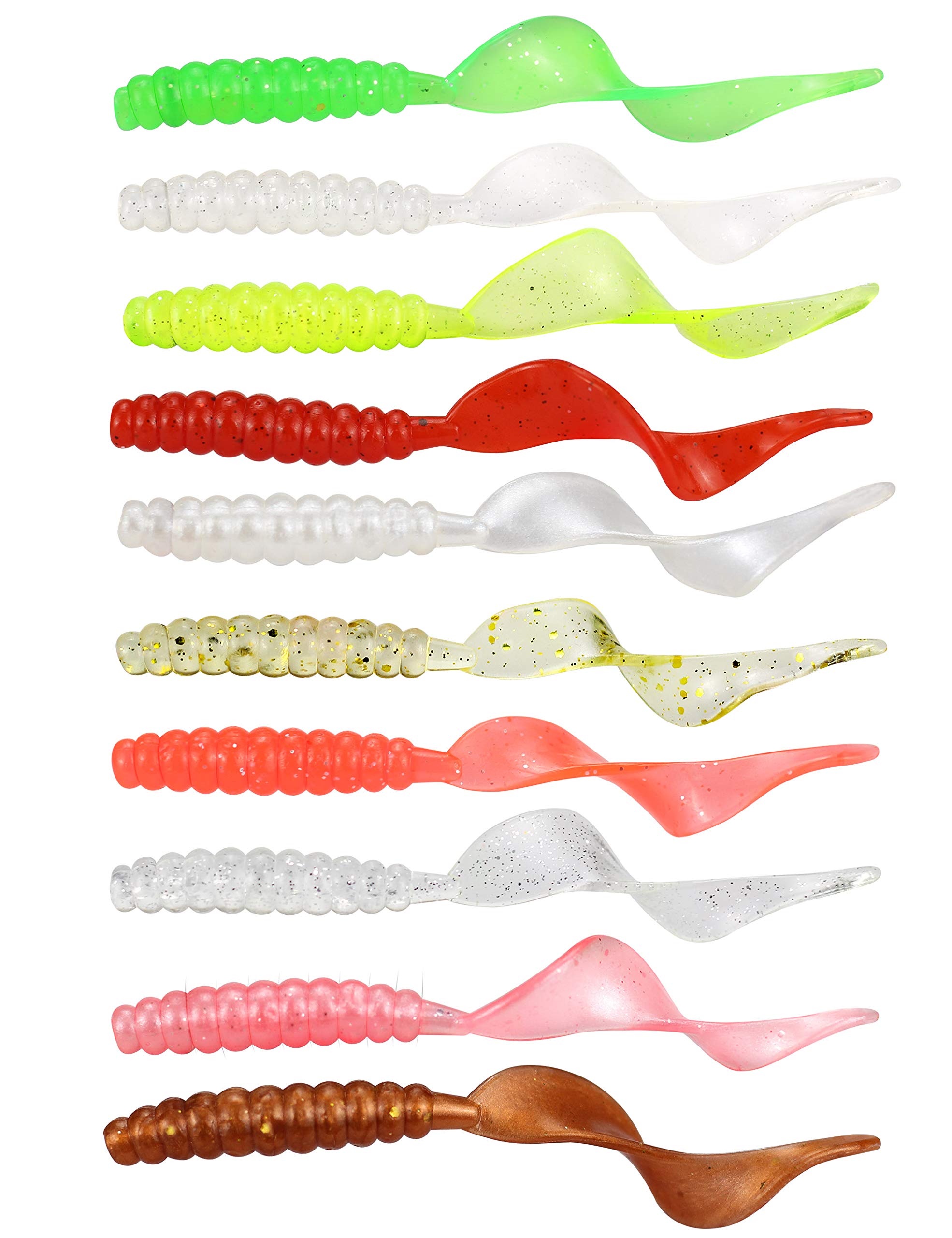 Grub Fishing Lures, 60-Pack 2.8 inches Soft Plastic Bait for Saltwater/Freshwater, 10 Mixed Colors