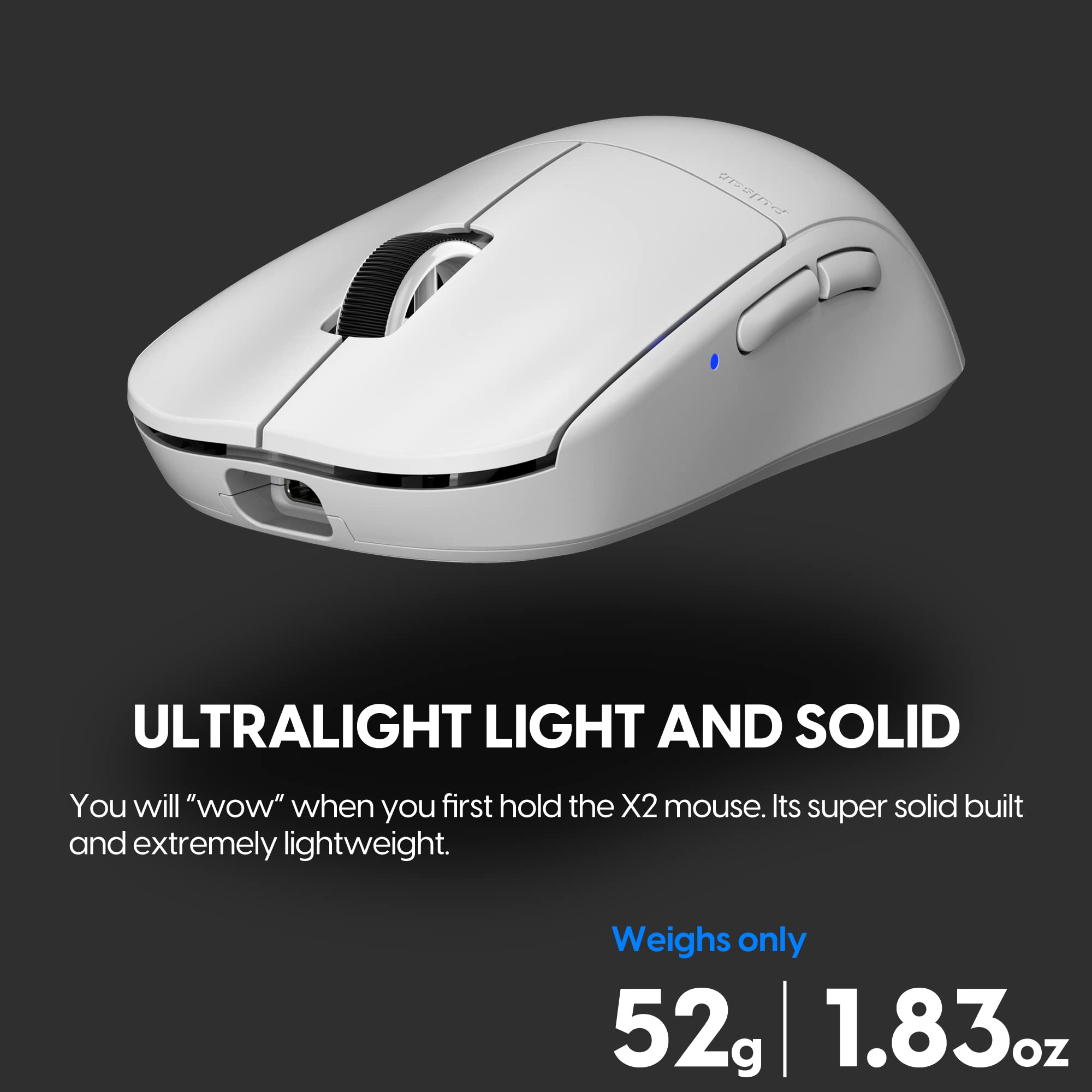 Pulsar Gaming Gears X2 Mini Wireless Gaming Mouse, Ultra Lightweight 1.83 oz (52 g), Symmetrical, 2.4 Ghz 1 ms, 26000 DPI, Optical Sensor PAW3395, TTC Gold Encoder (Mini, Wireless, White)