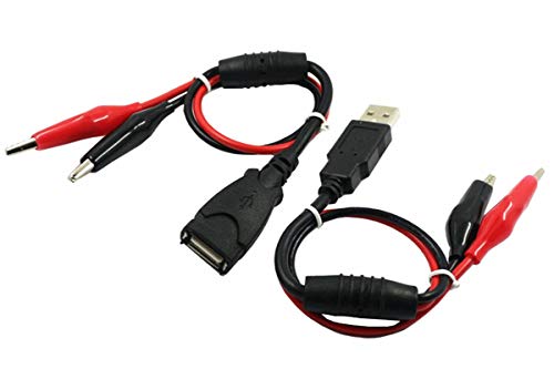 NOYITO Alligator Clips to USB Female Test Lead 18AWG Red Black Wire Max 5A Current Cable Length 12 inches Compatible with USB Devices (Pack of 2) (Alligator Clips to USB Female)