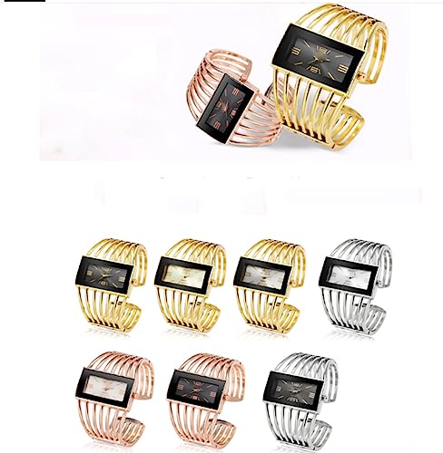 SENRUD Fashion Cuff Bracelet Watches for Women Luxury Rectangular Dial Analog Quartz Wrist Watch Gifts for Ladies (Gold Black)