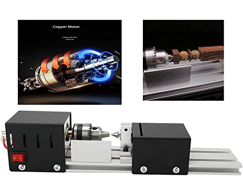 Mini Lathe Beads Polisher Machine DIY Machining for Table Woodworking Power Wood Tool Lathe Set Grinding (Black)