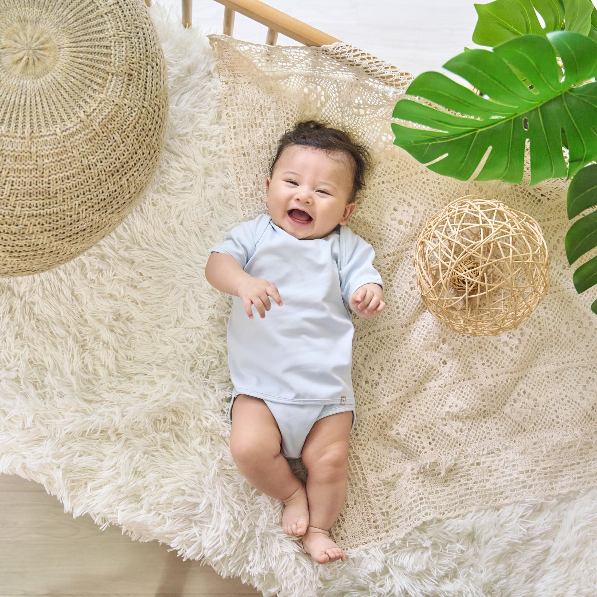 OETEO Organic Cotton Easy-to-Wear No Snaps Baby Bodysuits (Green 4 Piece Set, 3-6 Months)