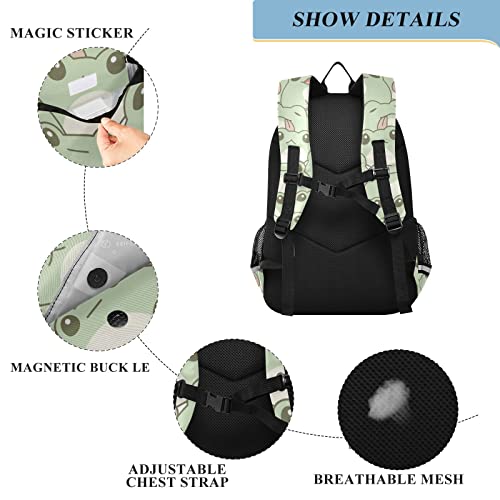 Vnurnrn Cute Frogs Kids Backpack Big Storage Multiple Pockets 17.7 IN Bookbag with Chest Buckle Reflective Strip for Boys Girls 6+ years in Primary Middle High School