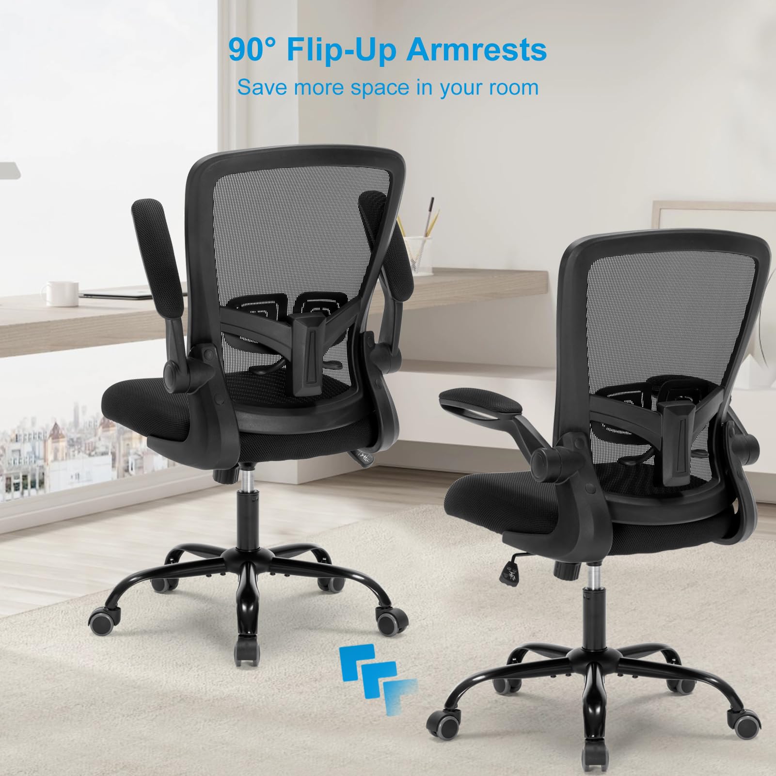 Office Computer Desk Chair,Ergonomic Executive Office Chair with Mesh, Adjustable Lumbar Support, Swivel Rolling for Home, Bedroom, Study, Student, Adults, Black