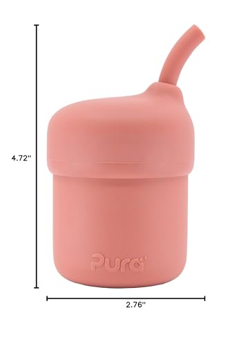 Pura my-my Silicone Straw Cup| Spill Proof, Reusable, Food Grade Silicone, Plastic-Free | For Kids, Toddlers, Babies & Infants - 2 Pack Rose & Moss