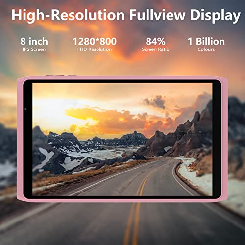 Tablet Android 12 Tablets 8 inch, WiFi 6 Tablet Computer 2GB RAM 32GB ROM, 1280x800 IPS Touch Screen, 2+8MP Dual Camera, 4300mAh Battery, Google GMS Certified Tablet PC, Pink