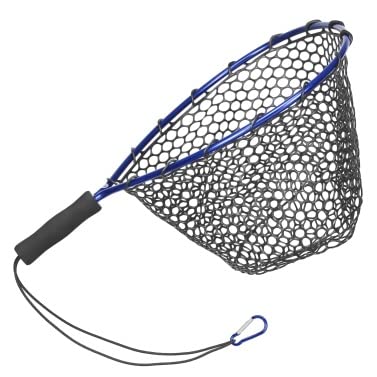 MengK Fishing Net Soft Silicone Fish Landing Net Aluminium Alloy Pole EVA Handle with Elastic Strap and Carabiner Fishing Nets Tools Accessories for Catching Fishes