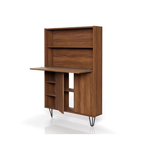 Nexera 611031 Slim Bar Cabinet, Secretary Bookcase Desk with Storage