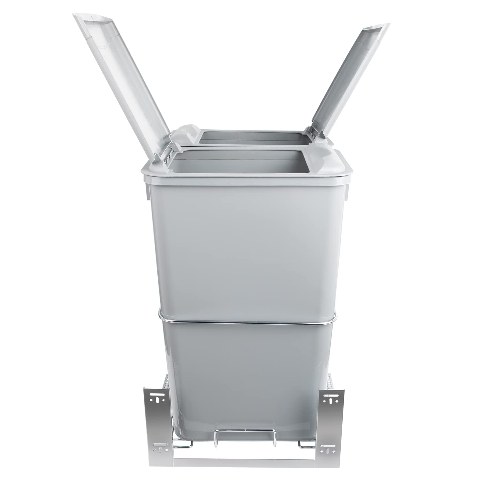 Pull-Out Trash Can, 50Qt Double Bins, Under Mount Waste Container with Soft-Close Slides, 176 lbs Load Capacity & Recycling Bin Door-Mounted Brackets Garbage with Lids for Kitchen Home Cabinet,2pack