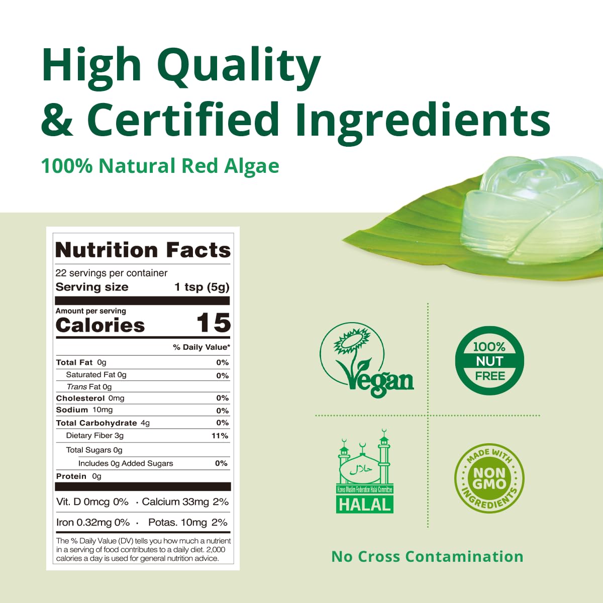 LIVING JIN Agar Agar Powder (4oz) Vegan Gelatin Substitute, Certified Gluten-free, Non-GMO, 100%, Sugar-free, Halal, Desserts, 100% Natural Red Algae