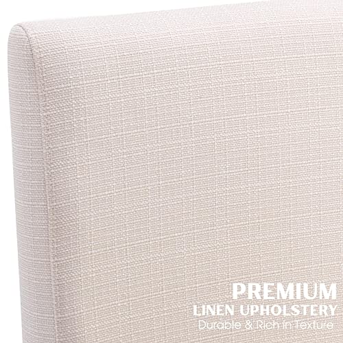 Set of 4 Linen Upholstered Dining Room Chair, Mid Century Modern Fabric Chair for Dining Room, with Black Metal Frame, Cream