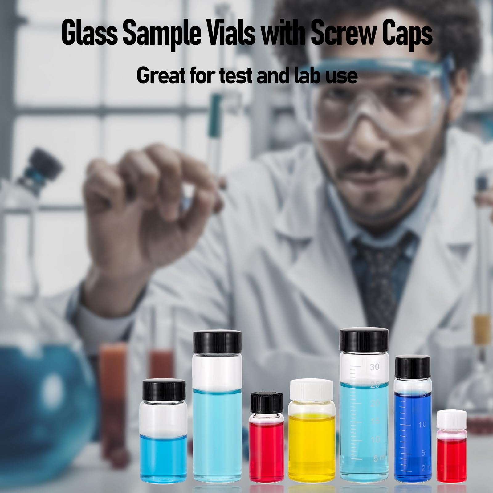 Njvial 24Pcs 7ml Small Glass Vials with Lids Lab Sample Vials Empty Refillable Perfume Travel Mini Glass Bottles with Screw Caps for Essential Oils(12Pcs Bottles with Graduated Measuring Scale)