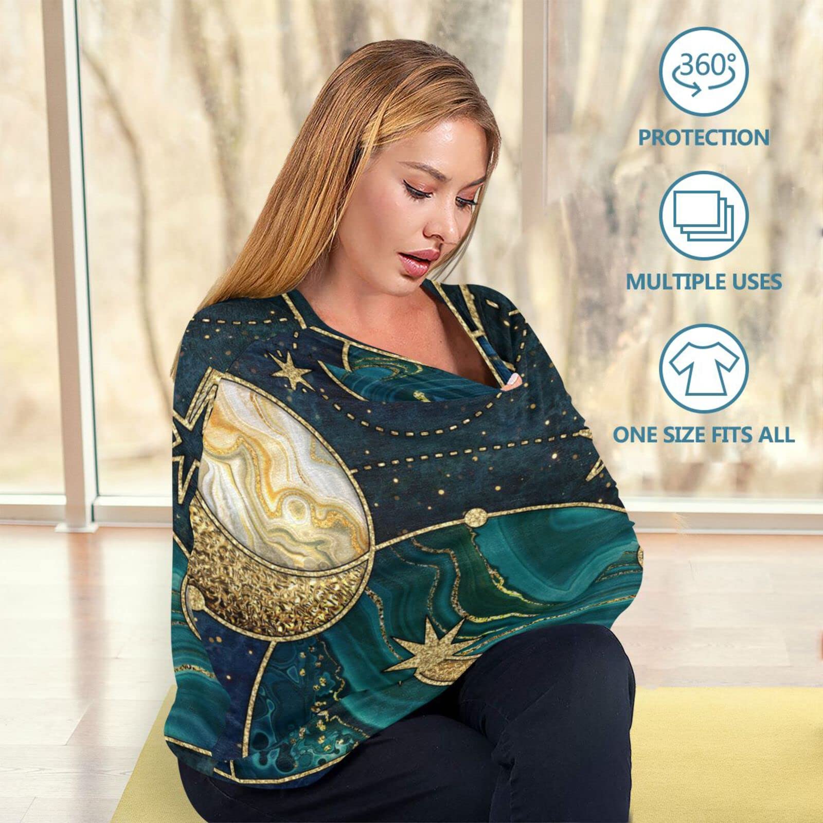 Nursing Cover Breastfeeding Scarf Cosmic Galaxy Gold Marbled-for Baby Car Seat Covers, Stroller Cover, Carseat Canopy(228ya4e)