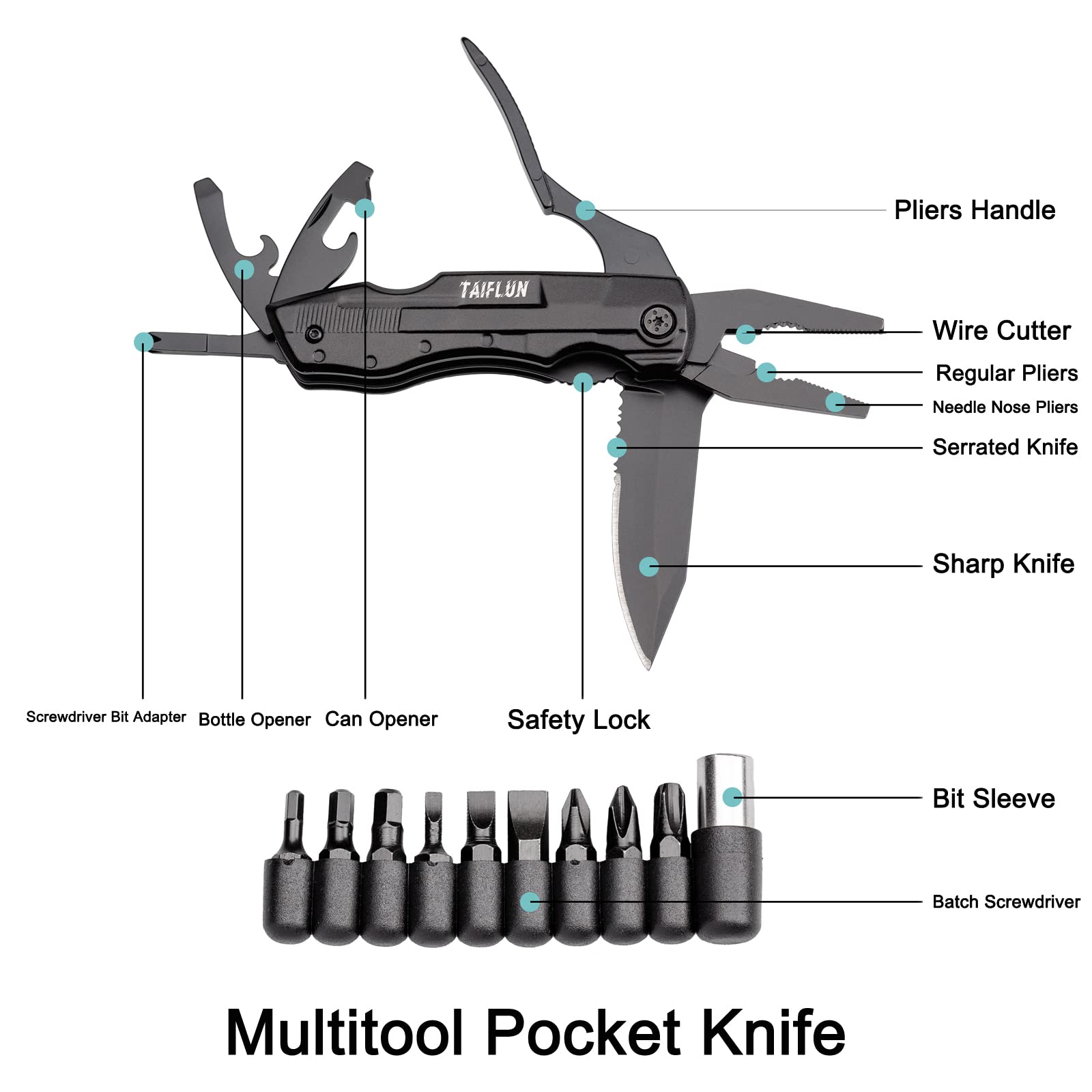 Multitool Pocket Knife for Men Women Guys, Multi Tool Cool Utility Folding Tactical Knives for Camping Fishing Hiking Hunting Outdoor Bushcraft