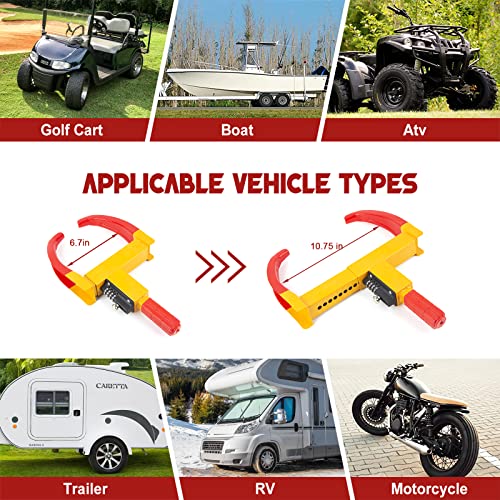 Universal Wheel Clamp Lock Enlarge 9 Holes Wheel Boot Lock Max 10.75" Tire WidthSecurity Tires Anti Theft Lock Keyless Password Code Lock for Vehicle Car Truck SUV Boat Motorcycle Golf Cart Orange