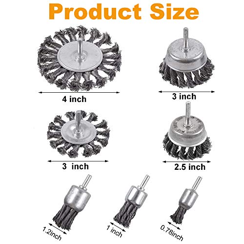 Rocaris 7Pcs Twist Knot Wire Wheel Brush for Drill Crimped Cup Wire Wheels Brush Set for Drill with 1/4-Inch Shank For Rust Removal, Corrosion and Scrub Surfaces