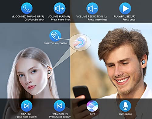 Volt Plus TECH Wireless V5.0 Bluetooth Earbuds Compatible with MacBook Air 2018 LED Display, Mic 8D Bass IPX7 Waterproof/Sweatproof (White)