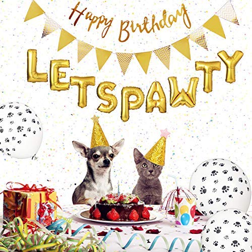 Legendog 23PCS Dog Party Decor Set Fashion Party Banner Cone Hat Party Balloon with Pump (Golden)