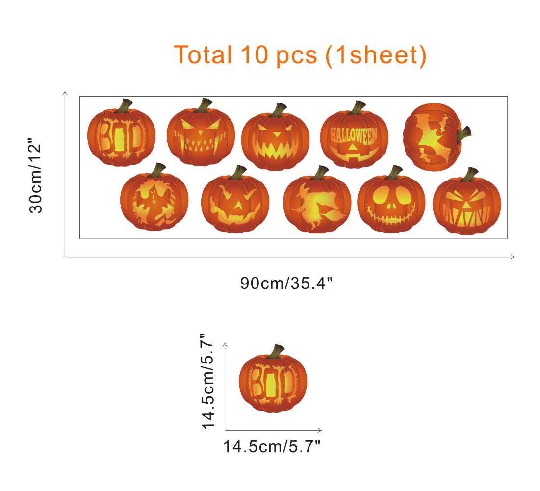 TOARTi Halloween Pumpkin Decal Set of 10, Creative Pumpkin Face Stickers for Home Decor, Halloween Party Theme Kitchen Wall Art Murals, Thanksgiving Party Decoration,Orange