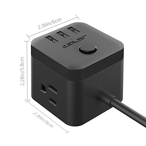 Power Strip with USB, Outlet Strip JSVER USB Power Strip, Power Strips 3 USB Ports 3 Outlets, 4.92ft Power Extension Cord for iPhone Xs/XR/X/8, Travel, Office, Cruise Ship, Dorm (Black)