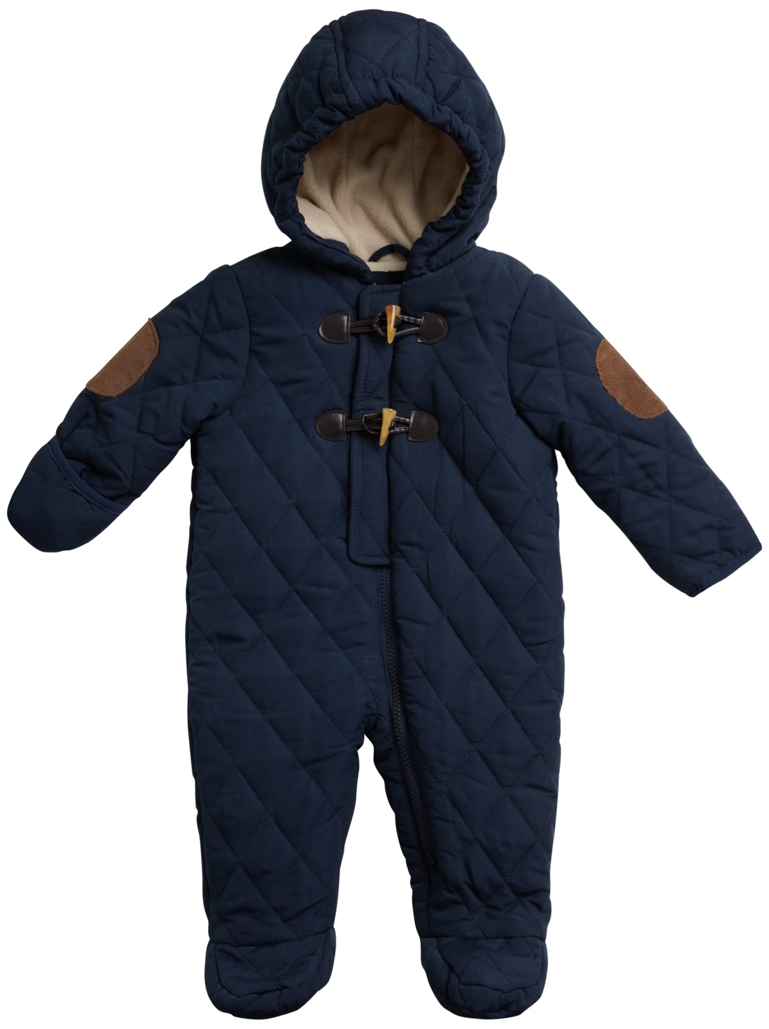 Perry Ellis Baby Boys' Pram Jumpsuit - Quilted Fleece Lined Coveralls (Newborn, 0-9M), Size 3-6 Months, Navy Blue