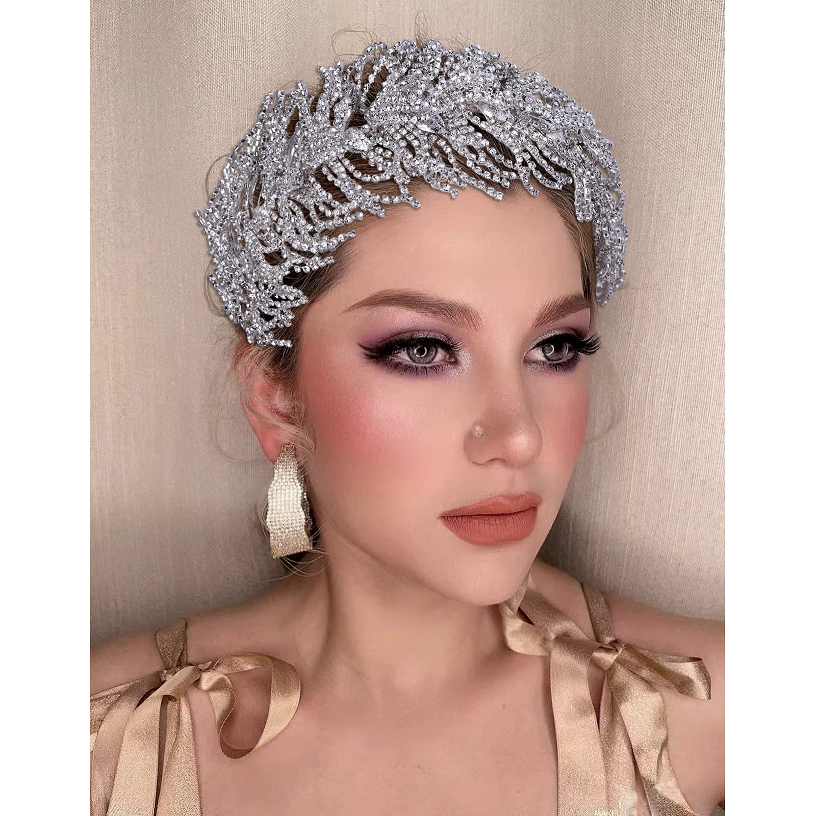 HAIPEI Wedding Headpieces for Bridal Rhinestone Bride Wedding Headband Hair Accessories for Women and bridesmaids, Silver