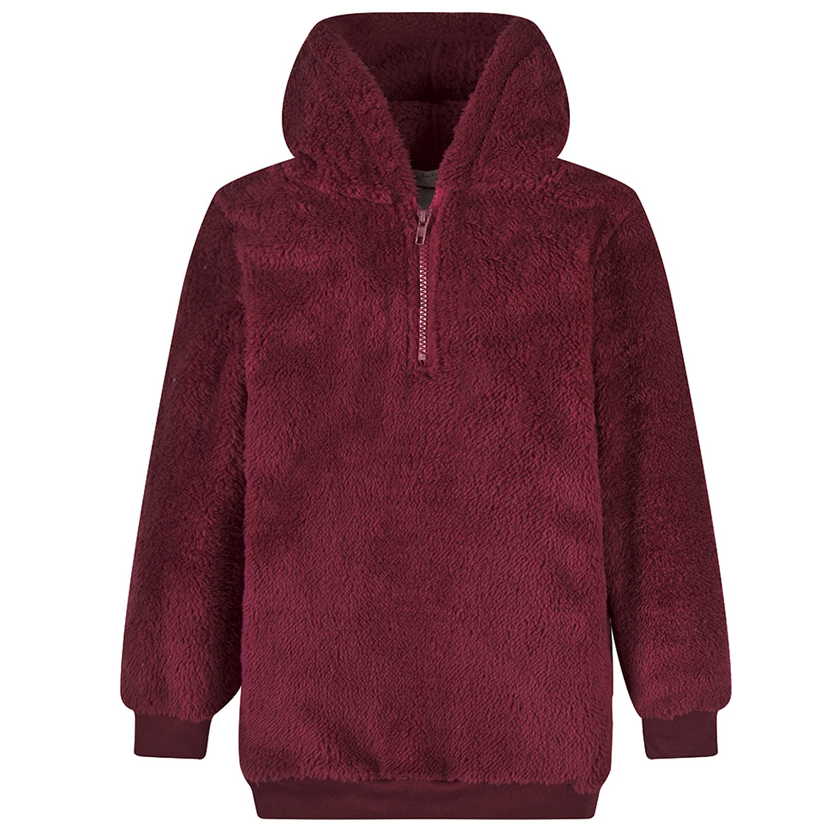 HMBEIXYP Girl's Polar Fleece Sherpa Pullover Fuzzy Fleece Sweatshirt Hoodie with Pockets Wine 130CM