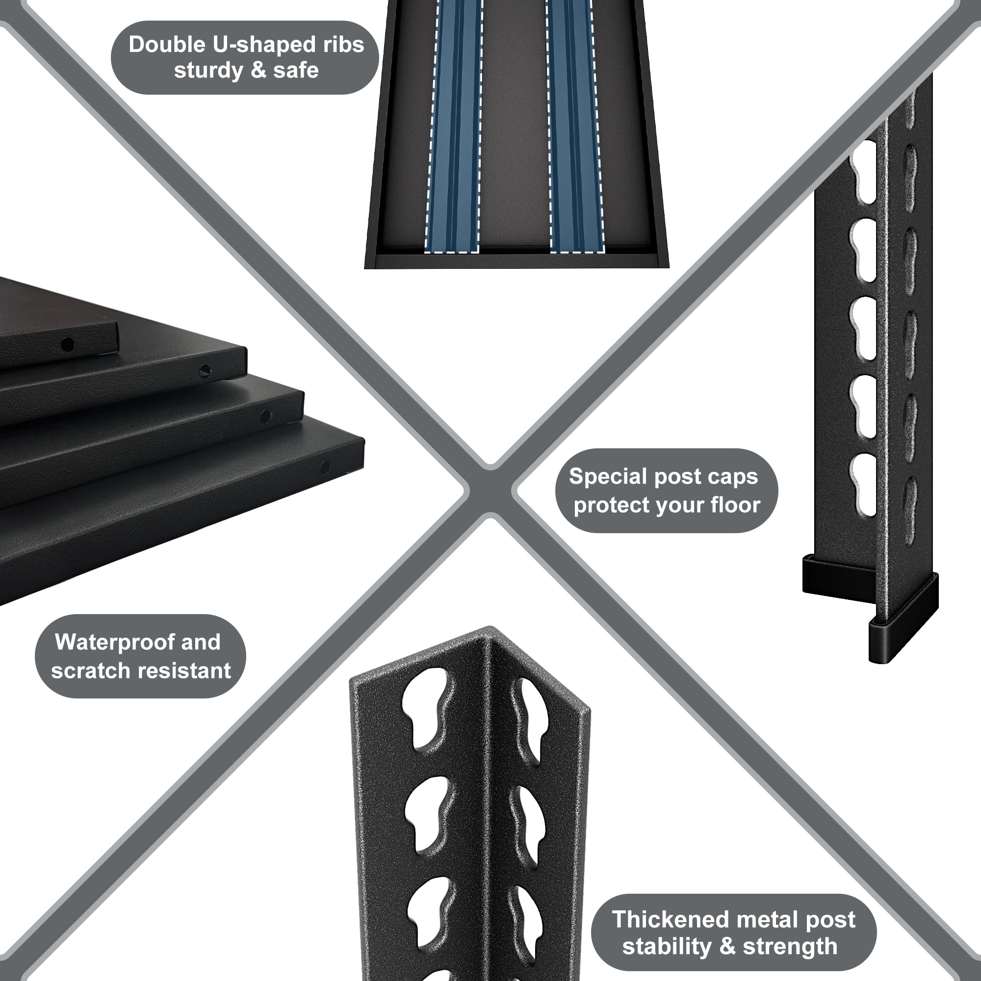 Rufokisa 5-Tier Garage Shelving Heavy Duty,72" Metal Shelving Unit for Garage, 2250 lbs Load Capacity Utility Rack Shelves& Garage Shelves, 40”W x 18”D x 72”H(Black)
