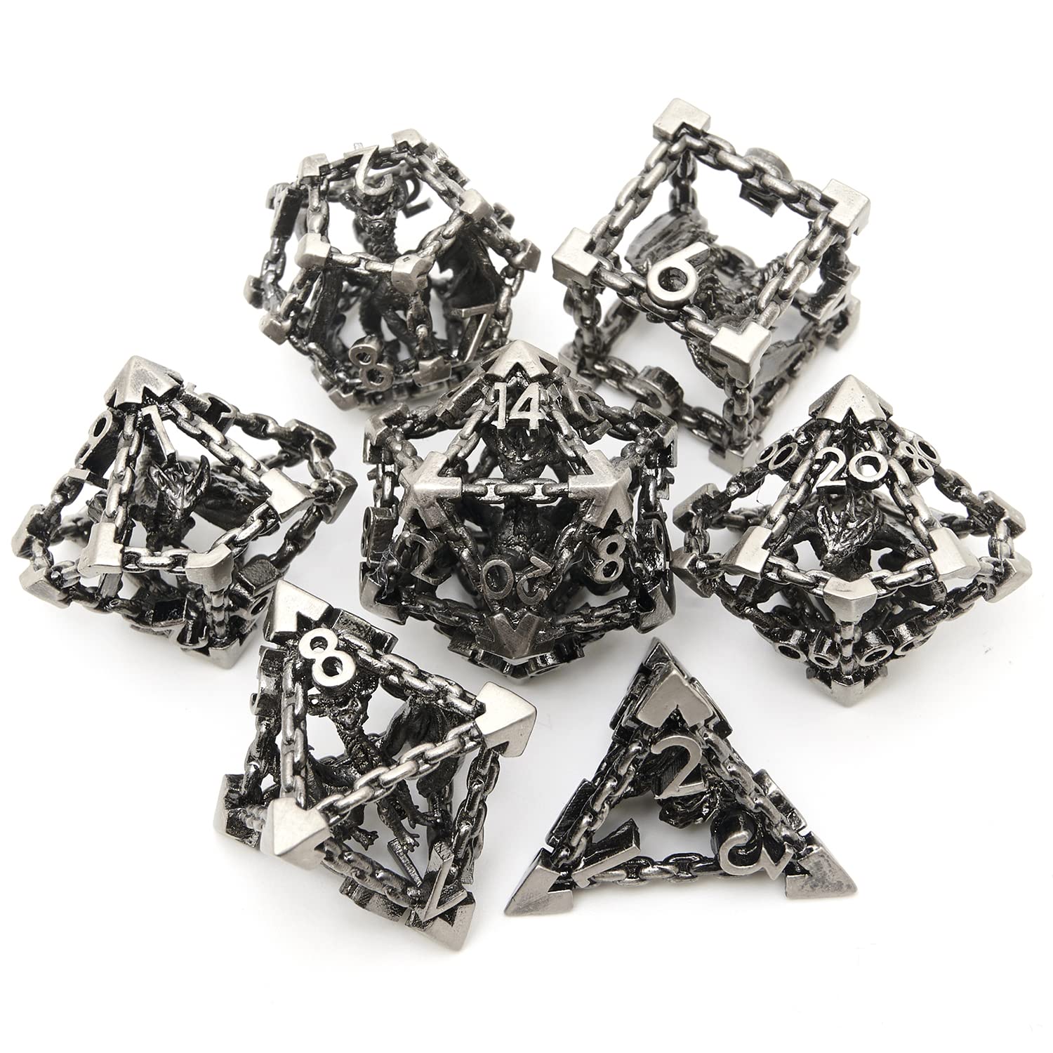 Metal DND Dice Set with Box 7pcs Hollow D&D Dice,Copper Polyhedral Dungeons and Dragons Dice Set Steampunk Polyhedral Dice Games Set for RPG,MTG,Pathfinder,D and D Dice Set (Dragon Black Gold)
