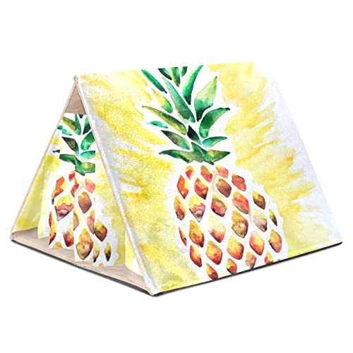 RATGDN Small Pet Hideout Watercolor Pineapple Hamster House Guinea Pig Playhouse for Dwarf Rabbits Hedgehogs Chinchillas