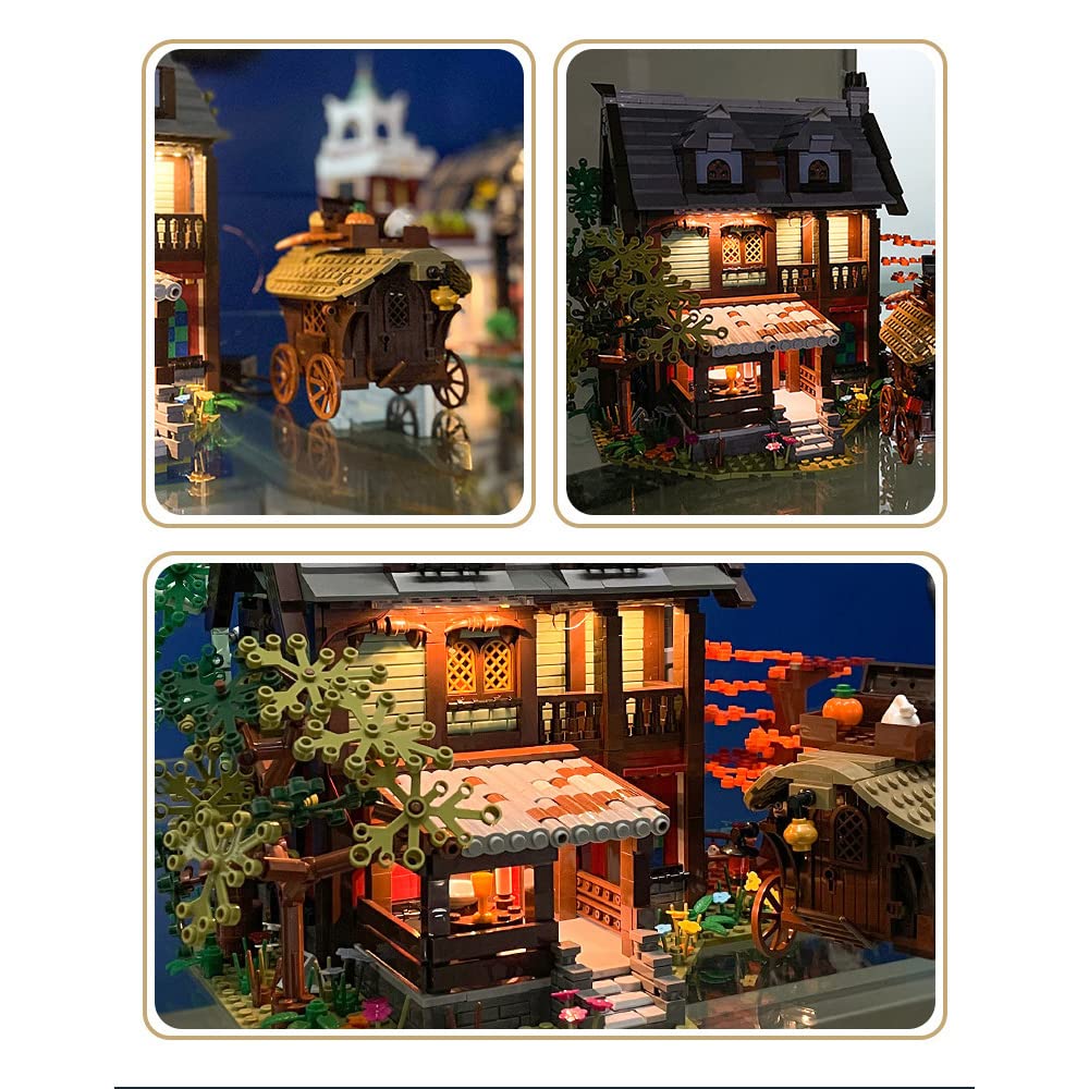 MISINI 89148 Amedieval INN MOC Street View House Building Blocks Set with LED, 2710Pcs DIY Medieval Modular House Model Building Set, Awesome Building Bricks Toys Gift for Adults