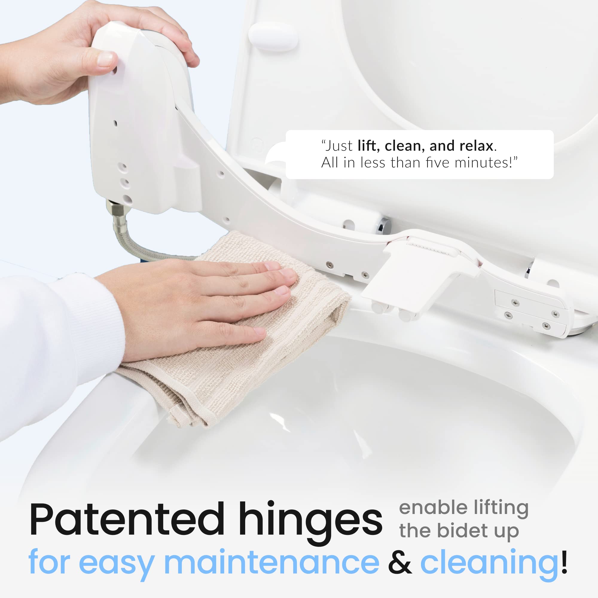 LUXE Bidet NEO 120 Plus - Only Patented Bidet Attachment for Toilet Seat, Innovative Hinges to Clean, Slide-in Easy Install, Advanced 360° Self-Clean, Single Nozzle, Rear Wash (White)